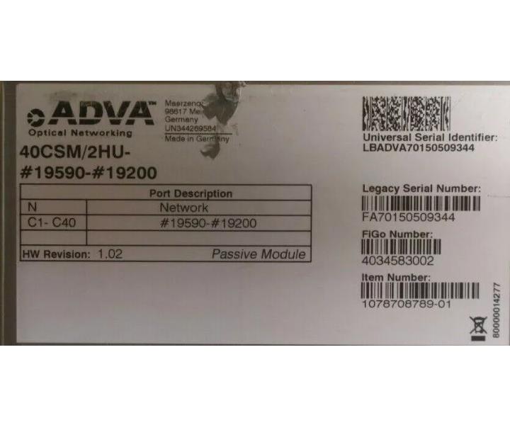 Networking 19590- MUX/DMX 19200 ADVA 40CSM/1HU- Channel 40-Port Optica ...